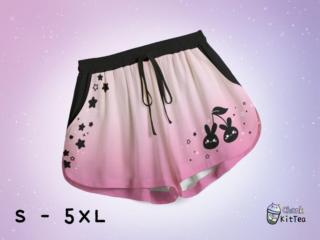 Cute Cherry Bunny Pink Shorts Double Layer Pastel Goth Shorts With ...