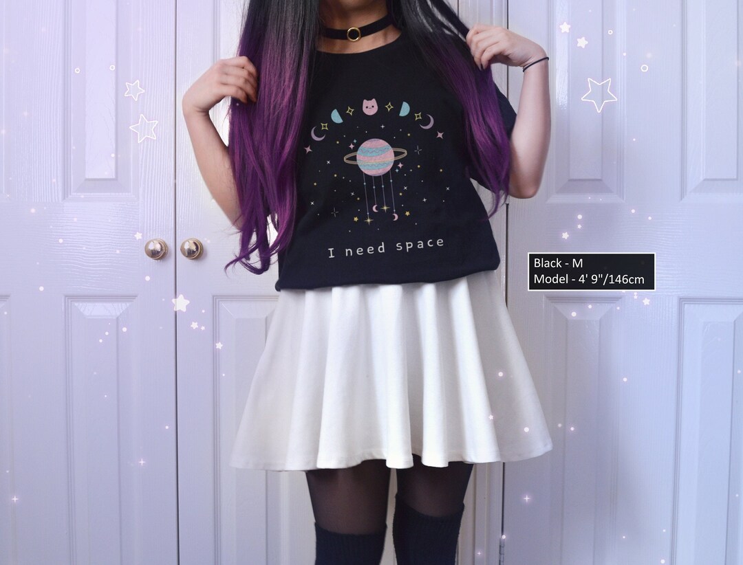 Pastel Goth Moon Phase Cat Shirt Cute Celestial Kitty Cotton T-shirt ...