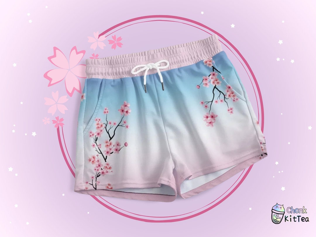 Vaporwave Kawaii Sakura Shorts Japanese Aesthetic Cherry Blossom Shorts ...