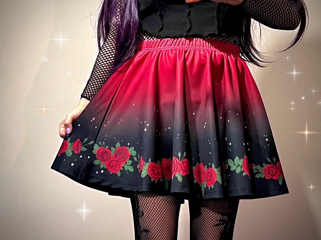 Gothic Roses Skirt, Kawaii Goth Alternative Floral Grunge Skirt ...