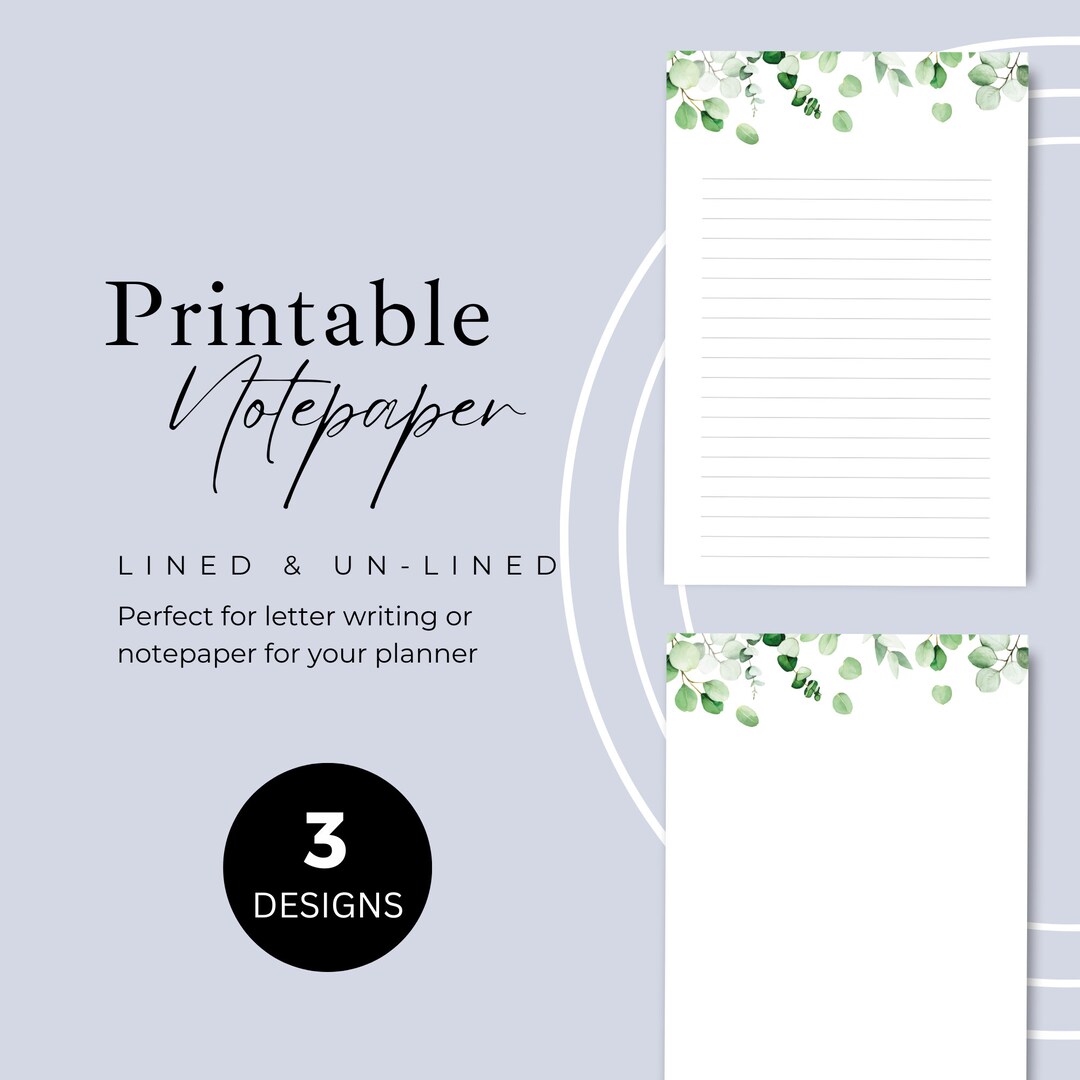 Printable Notepaper Set, A5 Lined & Un-lined, Printable Stationery ...
