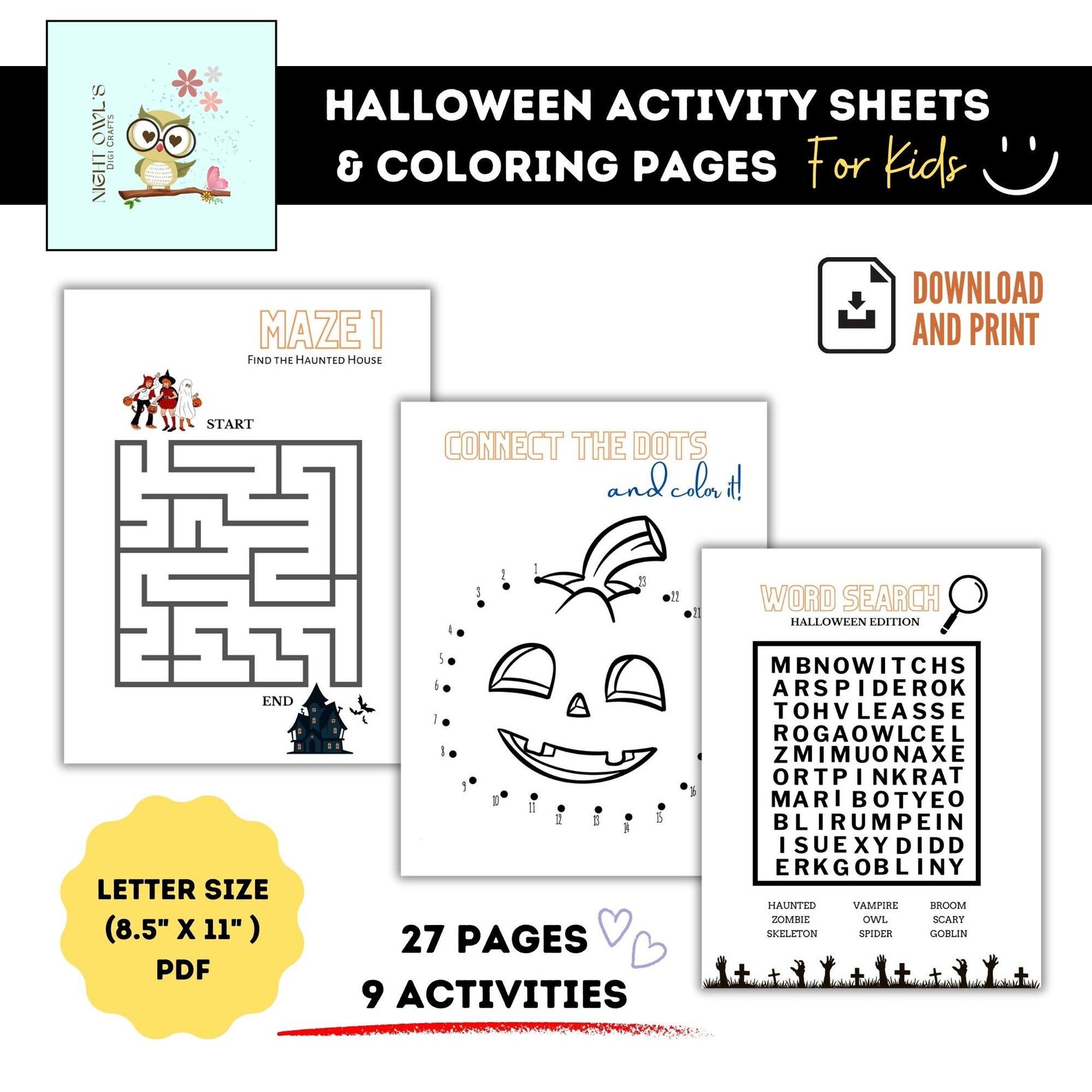 Halloween Activity and Coloring Pages for Kids, Halloween Preschool ...