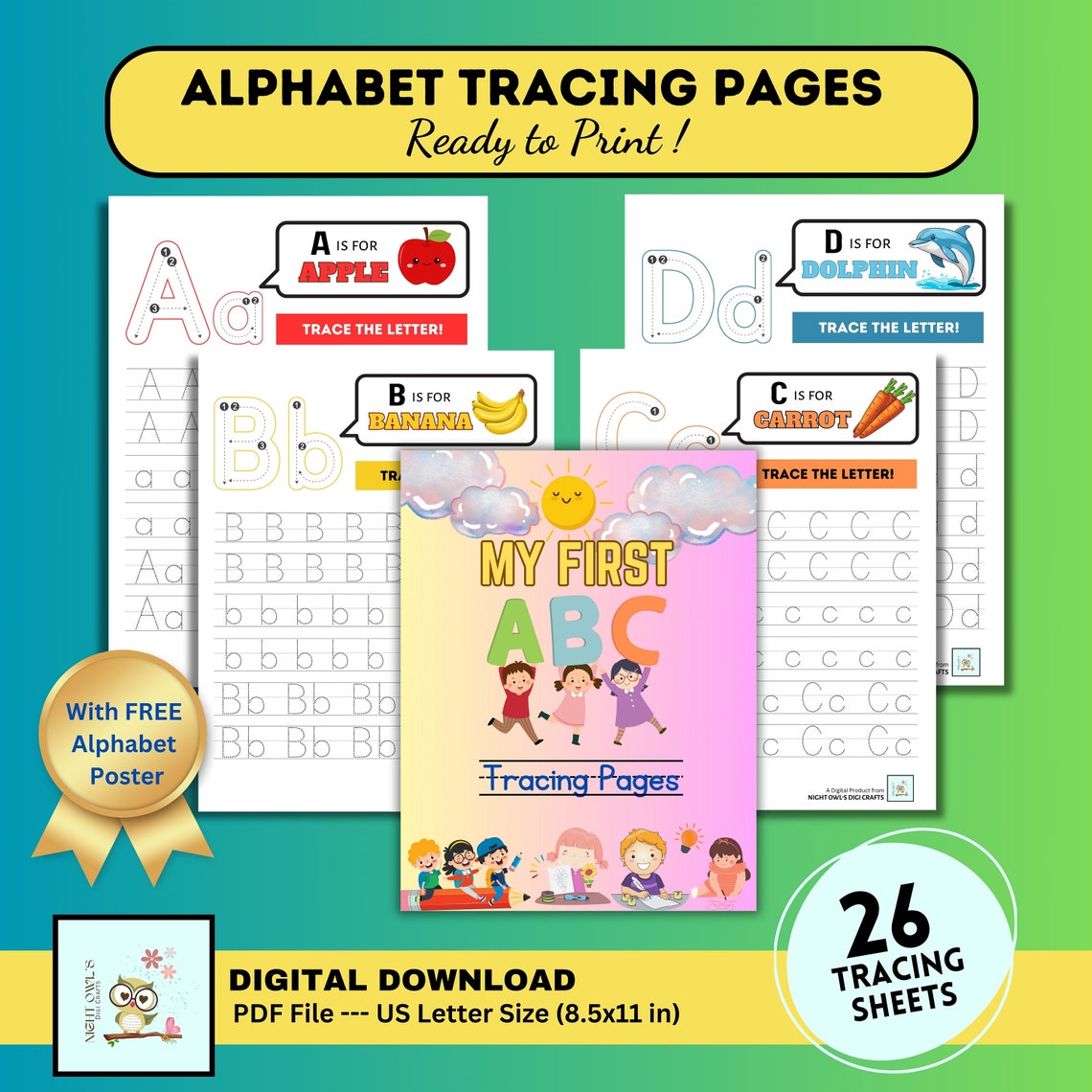 Alphabet Tracing Pages, Handwriting Practice, Montessori Printable ...