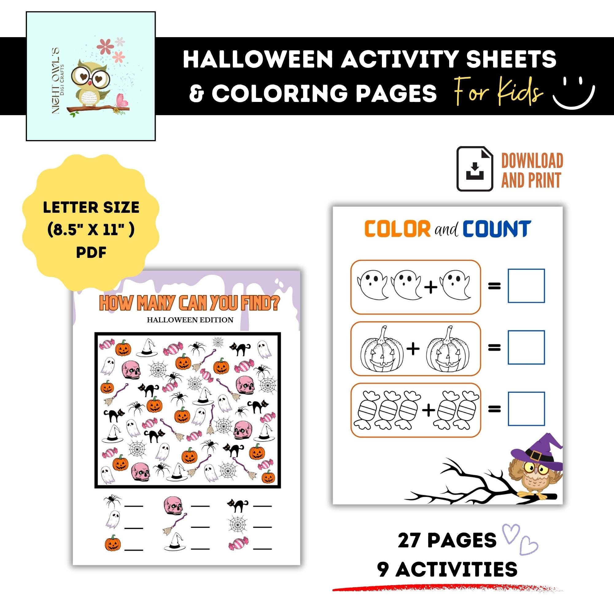Halloween Activity and Coloring Pages for Kids, Halloween Preschool ...