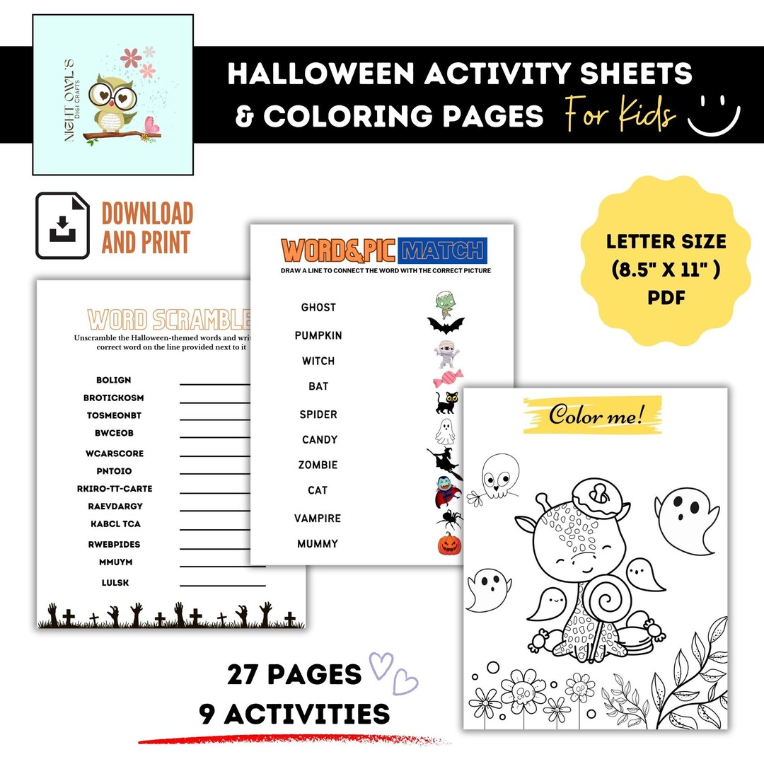 Halloween Activity and Coloring Pages for Kids, Halloween Preschool ...