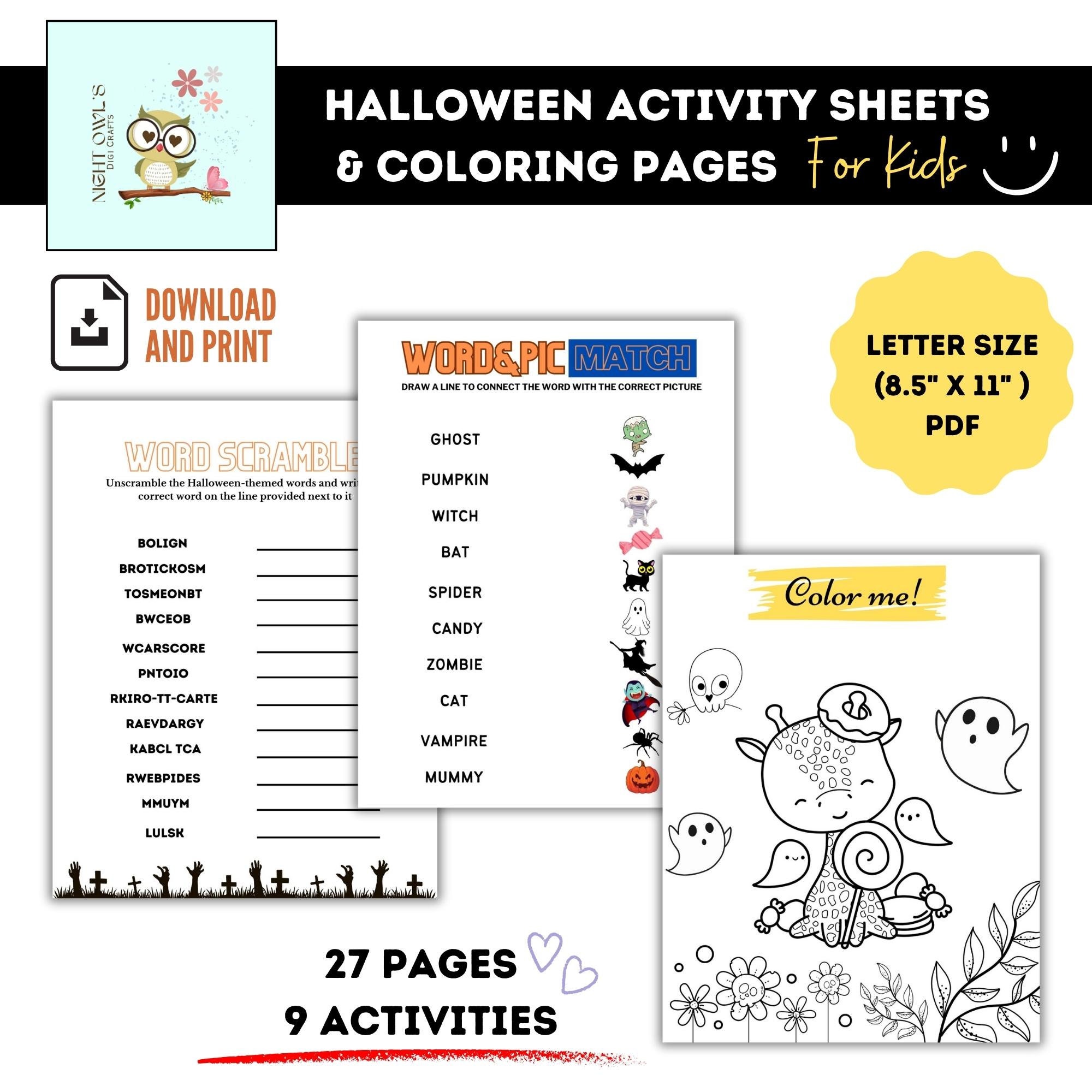 Halloween Activity and Coloring Pages for Kids, Halloween Preschool ...