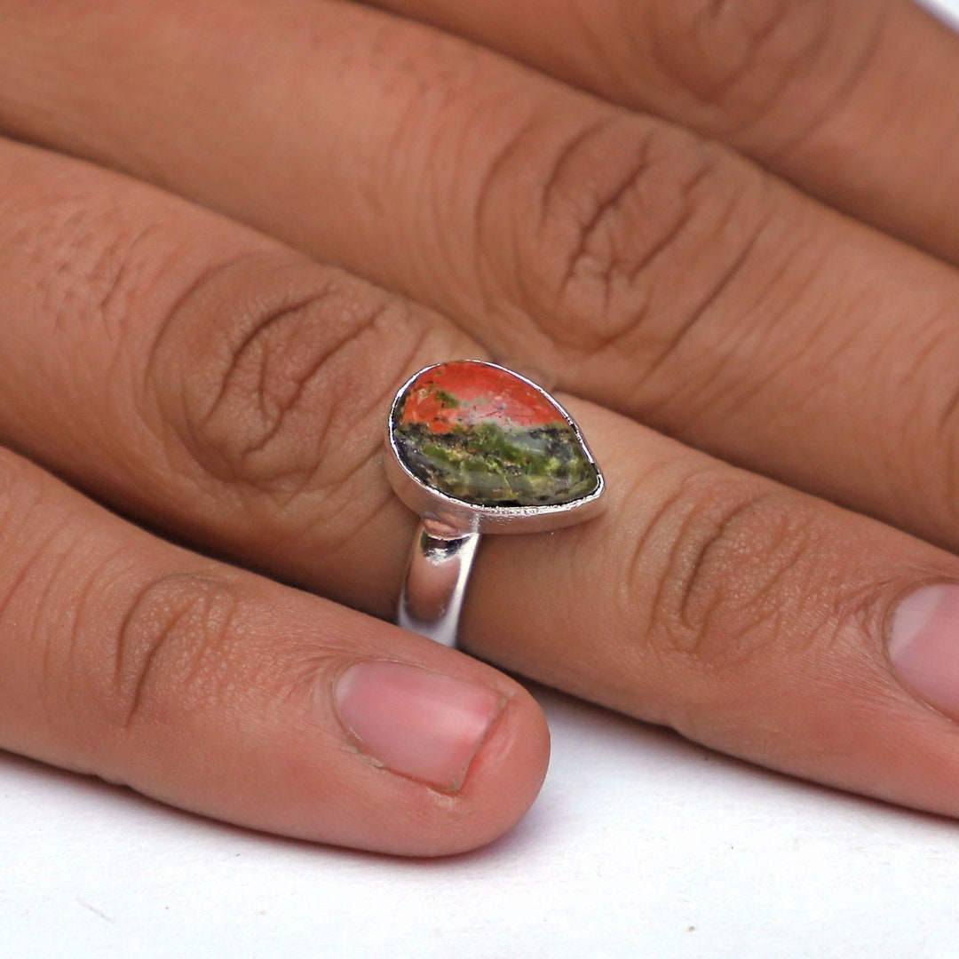 Natural Unakite Jasper Ring, Unakite Pear Ring, 925 Sterling Silver ...