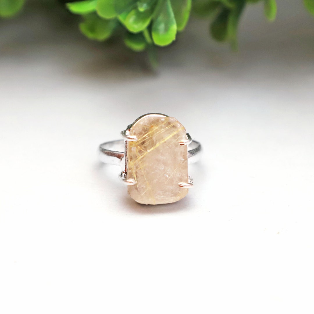 Raw Golden Rutile Ring, Golden Rutile Rough Ring, 925 Silver, Rutile ...