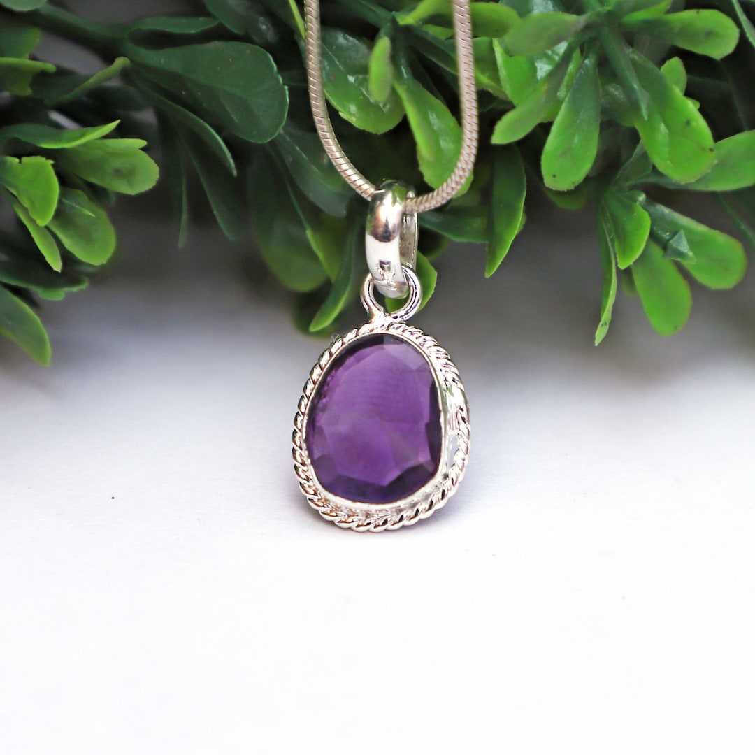 Natural Amethyst Pendant, Amethyst Faceted Pendant, 925 Solid Silver ...