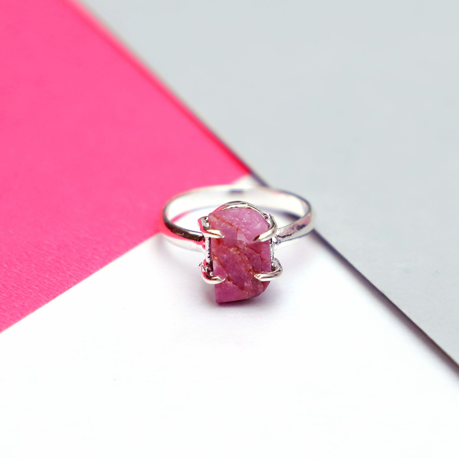 Raw Pink Tourmaline Ring, Solid 925 Sterling Silver, Handmade ...