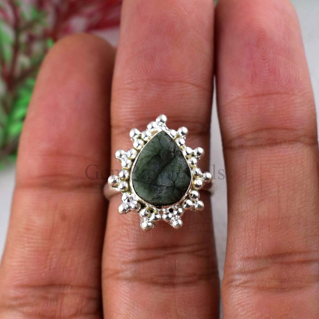 Natural Raw Emerald Ring, 925 Sterling Silver-emerald Crystal Ring ...