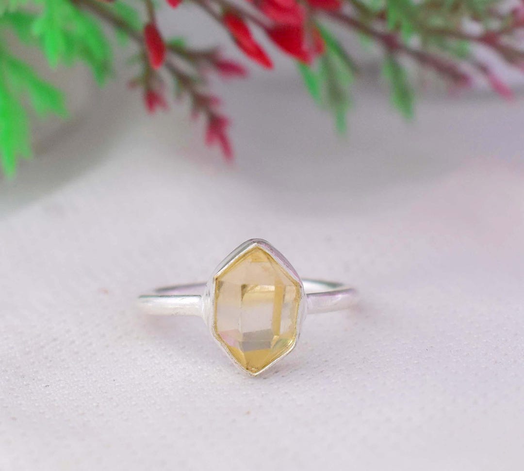 Hexagon Shape Citrine Ring, 925 Sterling Silver Ring, Yellow Gold Ring, Natural Raw Citrine Ring ...