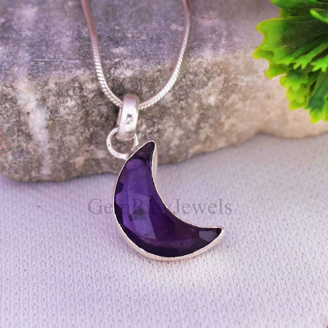 Amethyst Moon Necklace, 925 Sterling Silver, Natural Purple Amethyst ...