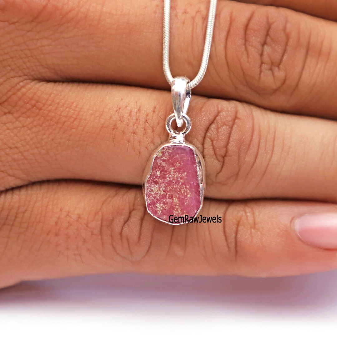 Raw Ruby Pendant, Solid 925silver, Rough Ruby Pendant, Crystal Pink ...