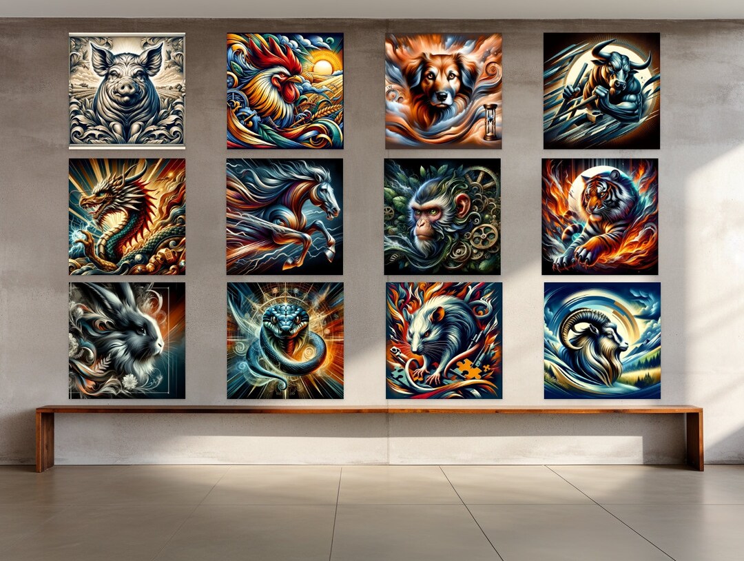 Chinese Zodiac Animals Set Feng Shui Home Decor & Prosperity Art ...
