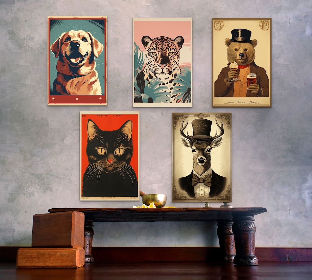 Vintage Animals Wall Art Set of 5 Prints Pets Retro Old - Etsy