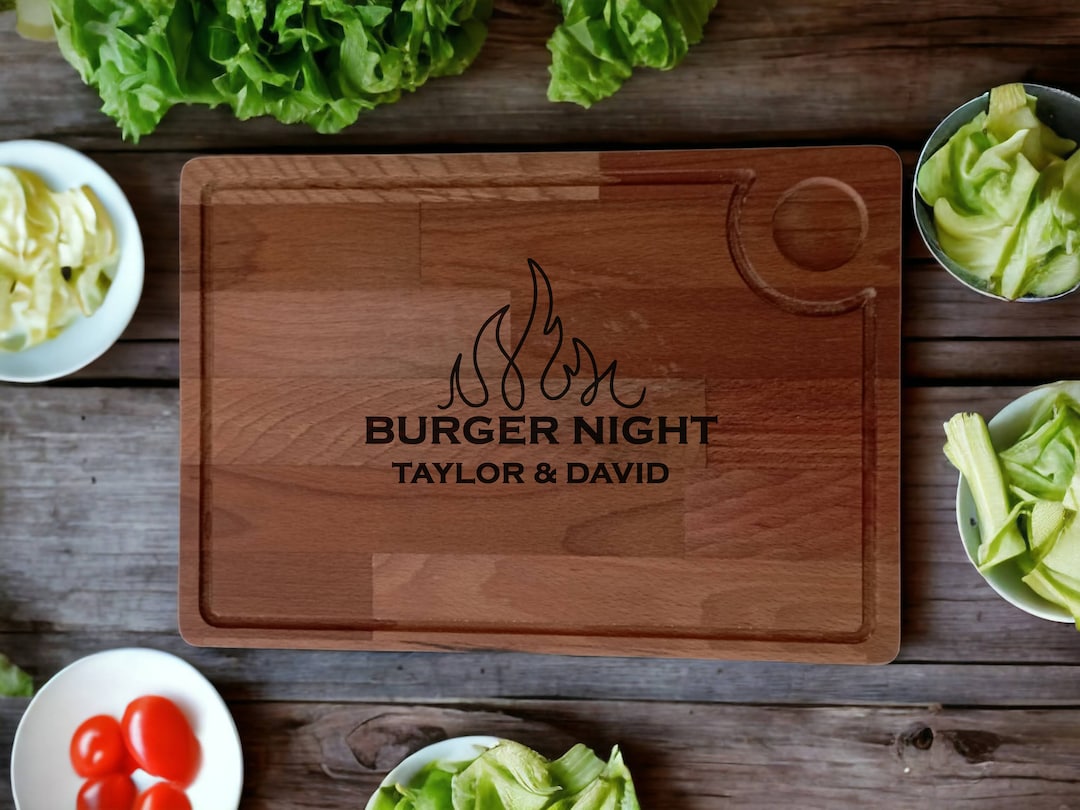 Personalized Burger Serving Board, Laser Engraved Wooden Custom Name ...