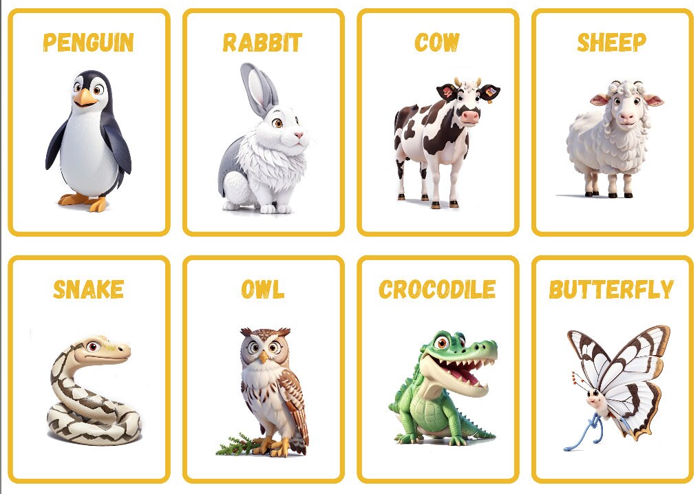 30 Digital Flashcards Animals English Editable - Etsy