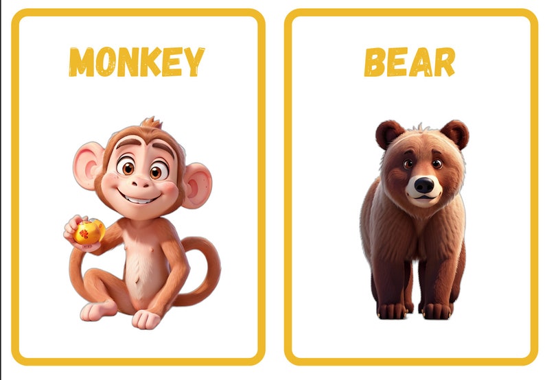 30 Digital Flashcards | Animals | English | Editable - Etsy