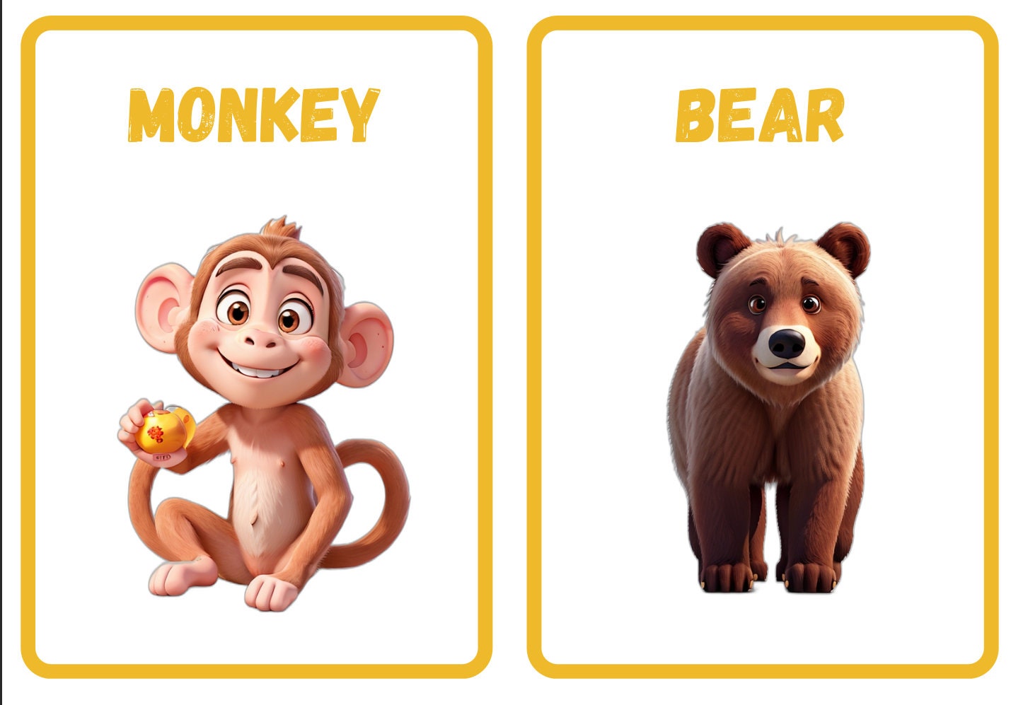 30 Digital Flashcards Animals English Editable - Etsy