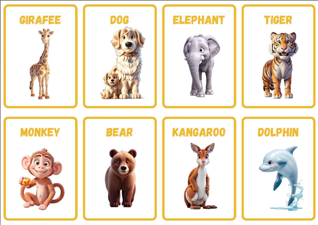 30 Digital Flashcards | Animals | English | Editable - Etsy