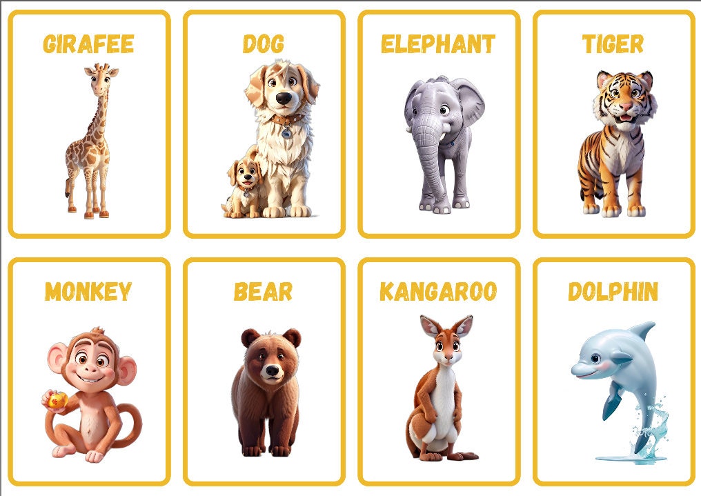 30 Digital Flashcards Animals English Editable - Etsy