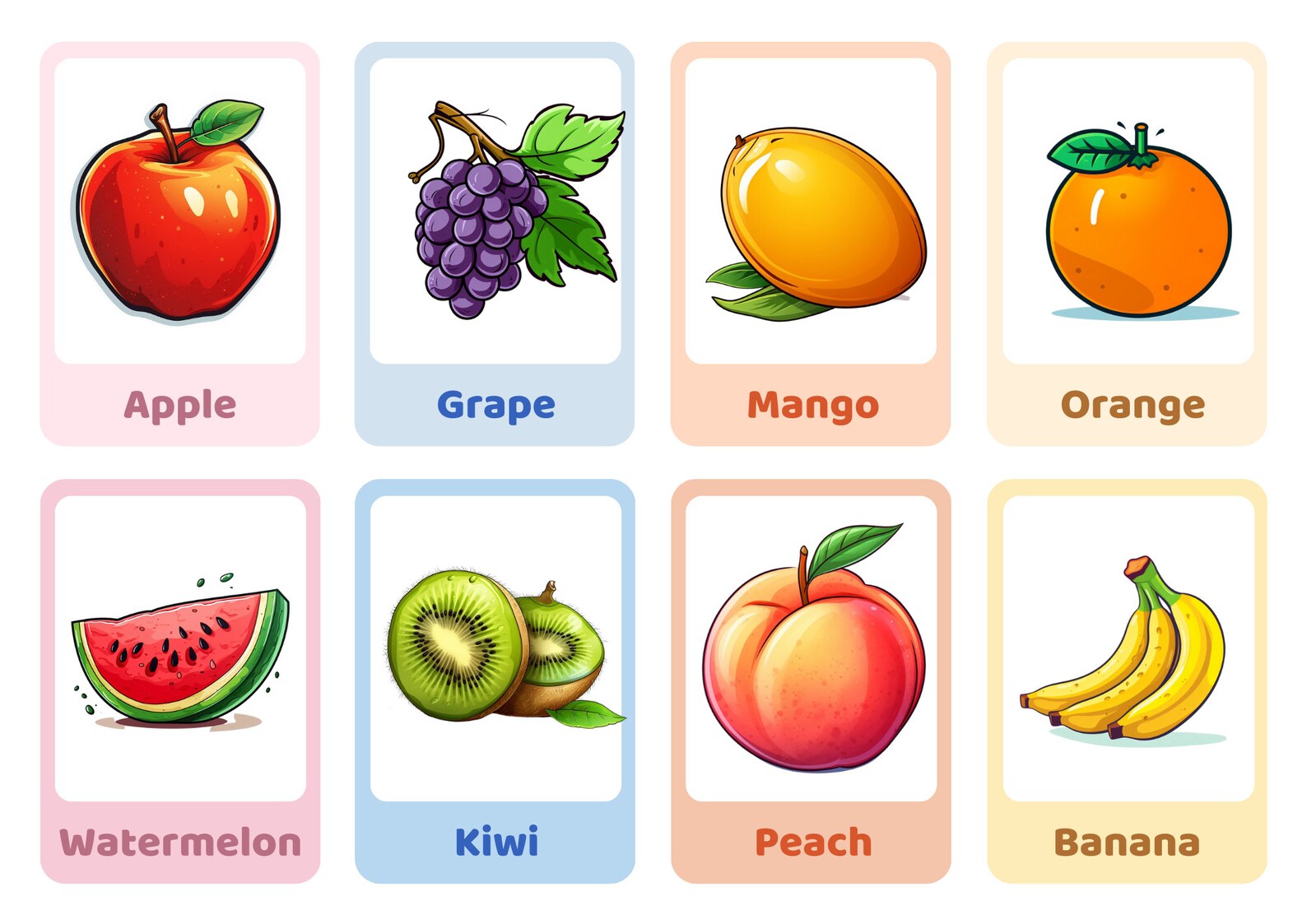 Fruits Flashcard + FREE Fruit Coloring Book! - Etsy
