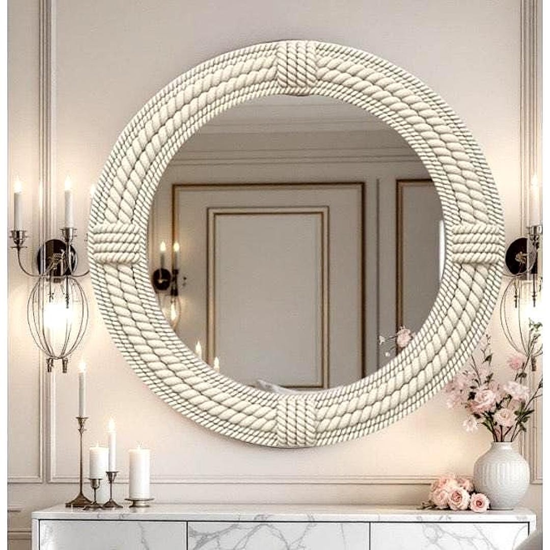 Handmade Rustic Wood Rope Mirror: Farmhouse Nautical Decor - Etsy