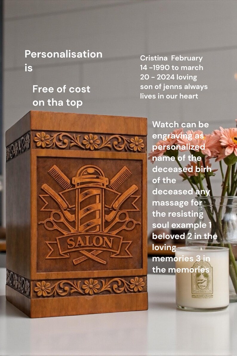 Handmade Wooden Barber Urn | Salon Theme Memorial Box - Etsy