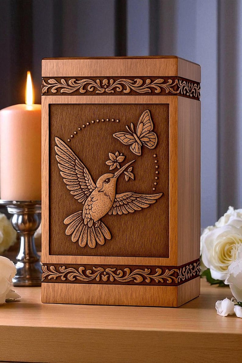 Hummingbird & Butterfly Wooden Urn: Personalized Memorial Keepsake - Etsy