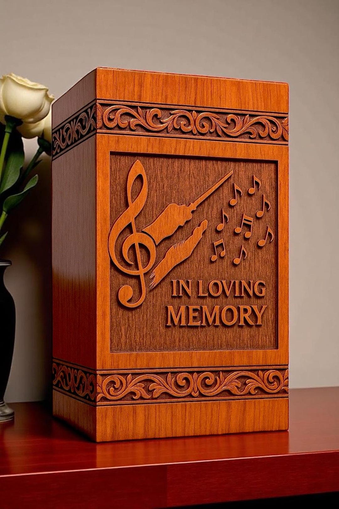 Personalized Handcrafted Wooden Urn With Music Notes & Conductor’s ...