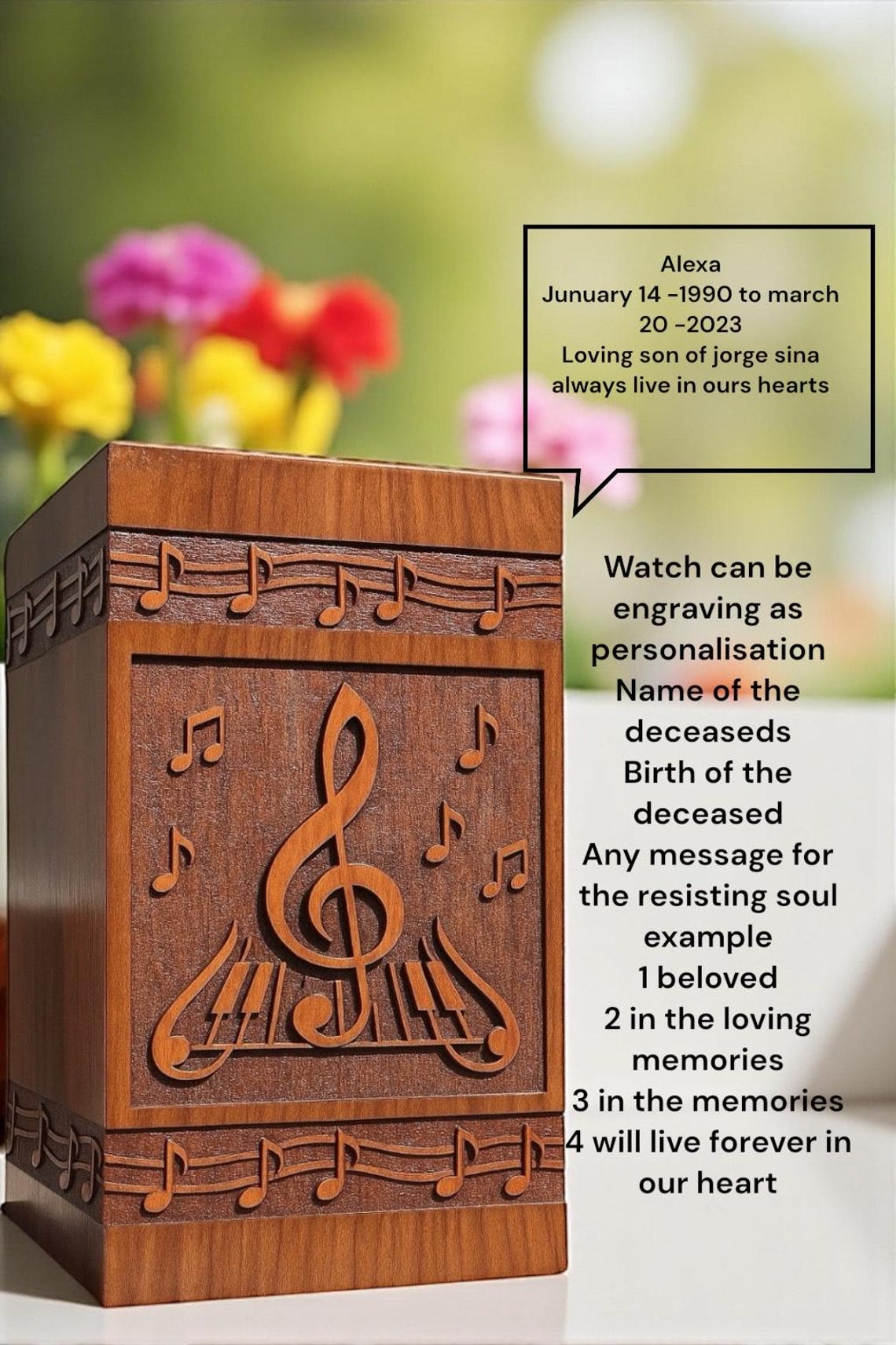 Personalized Handcrafted Wooden Urn With Music Notes & Piano Design ...
