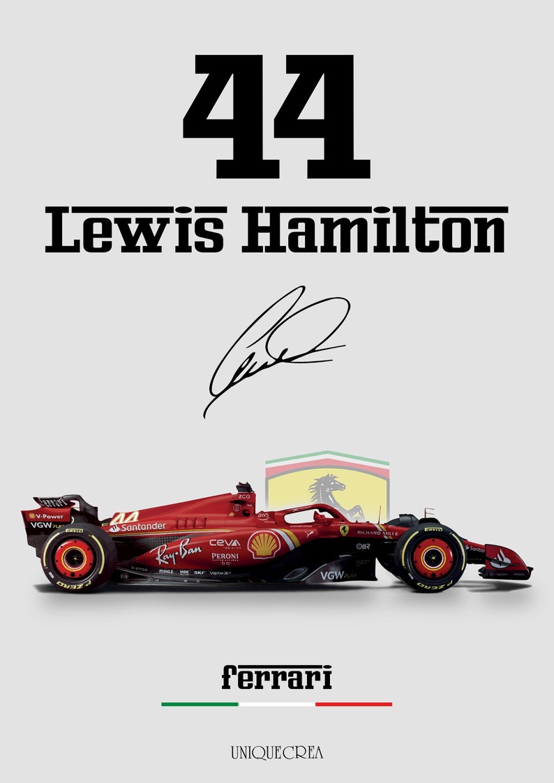 Lewis Hamilton Ferrari Formula 1 Poster Frame Digital Printable ...