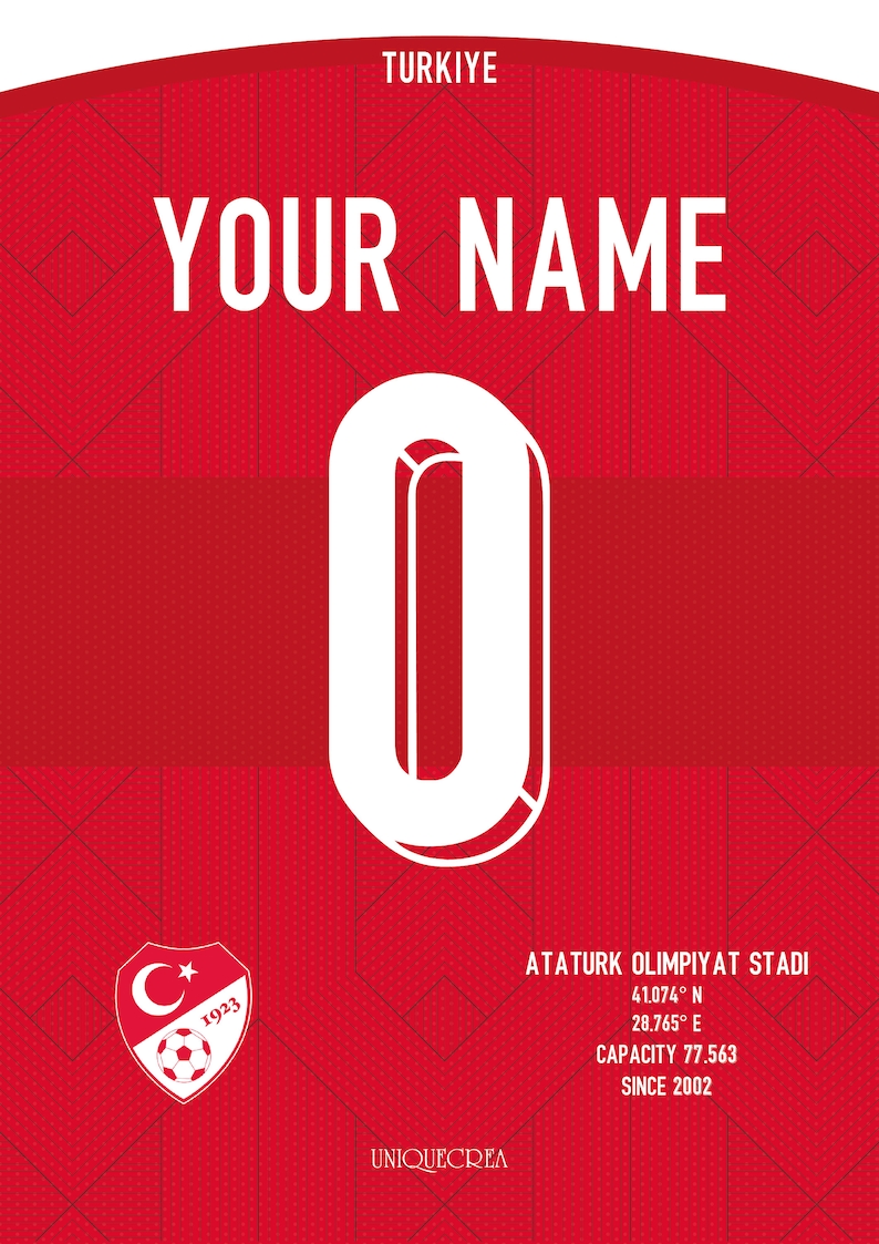 Customizable Turkiye Football Jersey Frame Digital Printable Material Sports Themed Wall Art ...