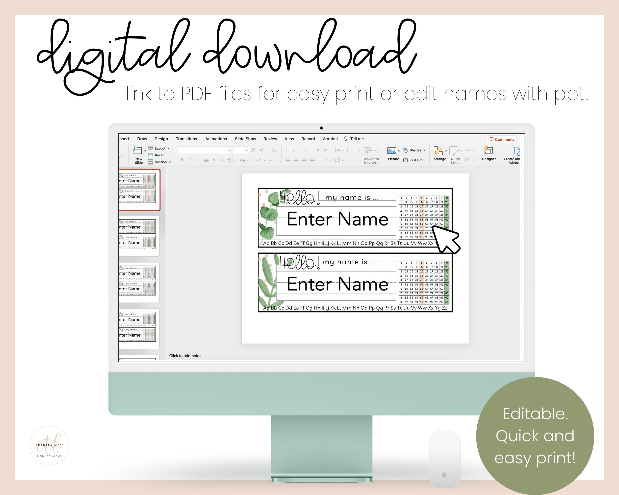 Desk Name Plates Editable & Printable Templates - Simple Boho Plant PDF ...