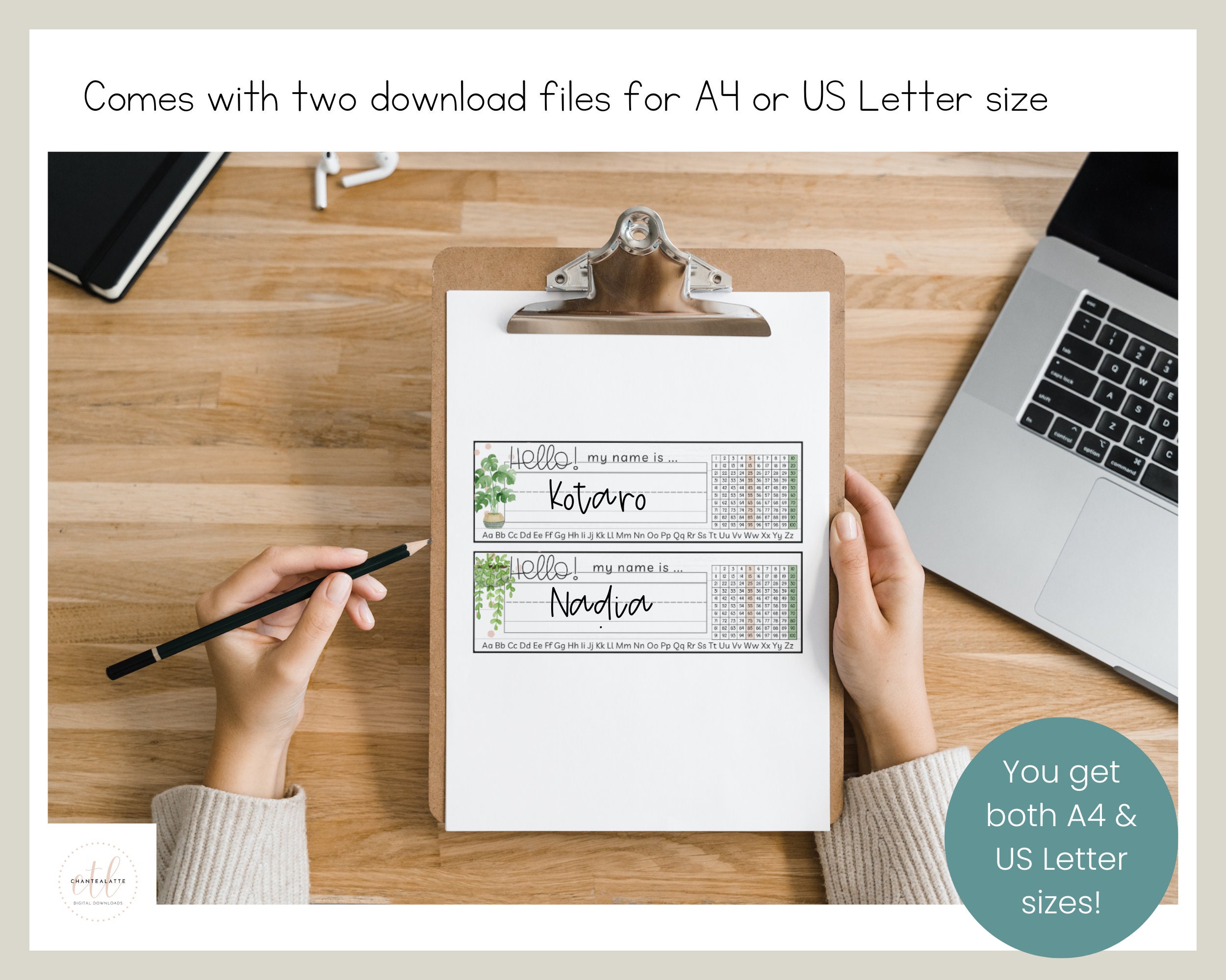 Desk Name Plates Editable & Printable Templates - Simple Boho Plant PDF ...