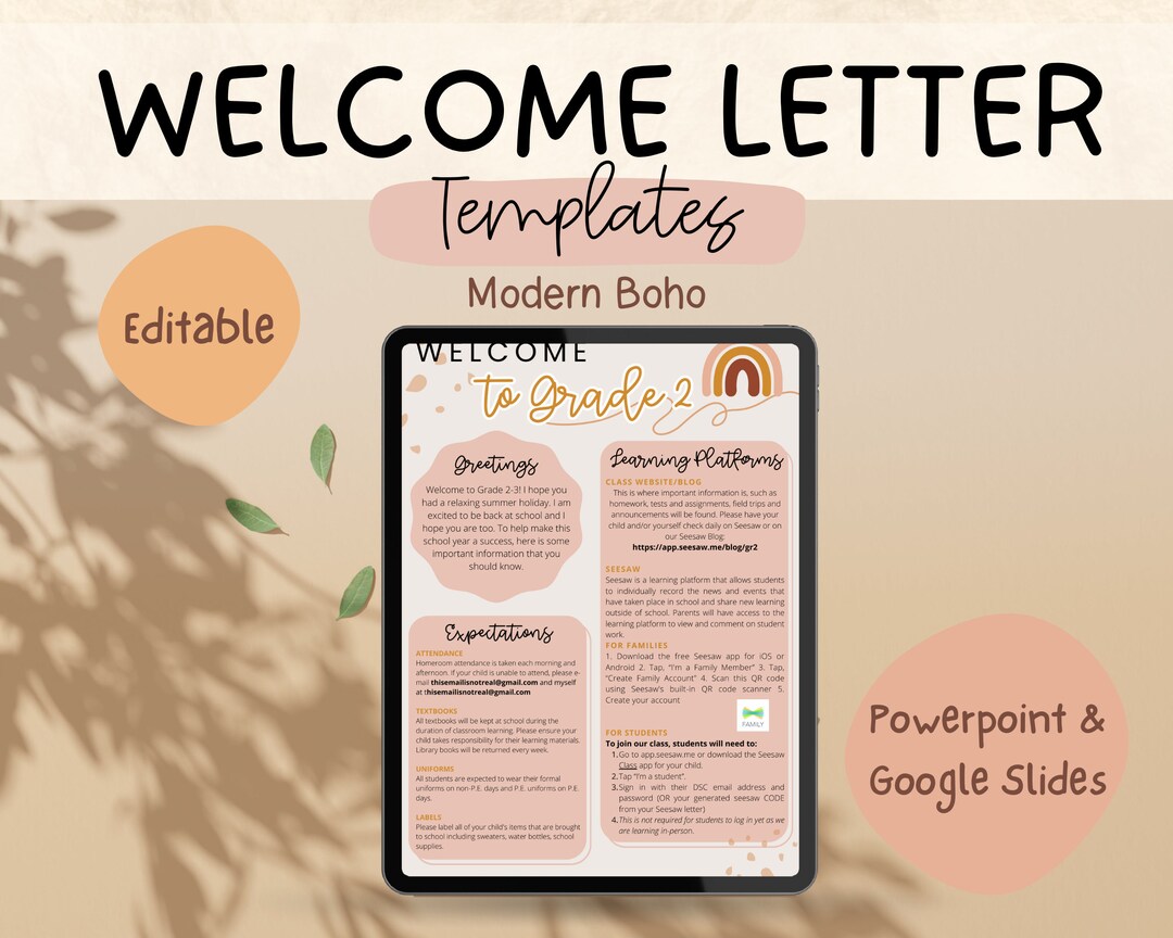 Class Welcome Letter Editable Template - Modern Boho - Etsy