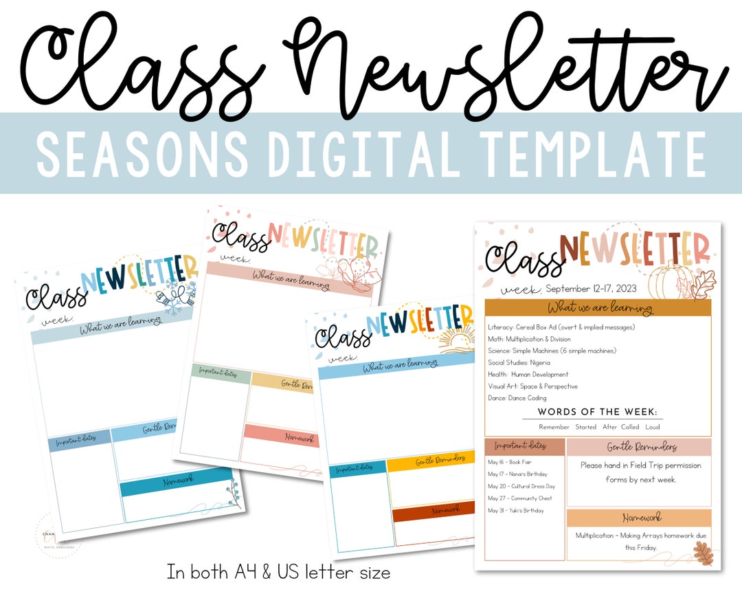 Seasons Class Newsletter - Editable Template PPT Download File - Etsy UK