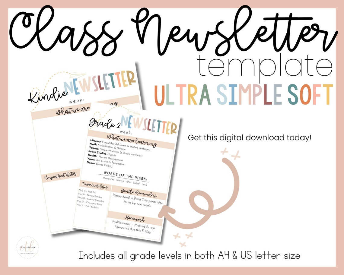 Class Newsletter Editable & Printable Templates - Ultra Simple Soft PPT ...