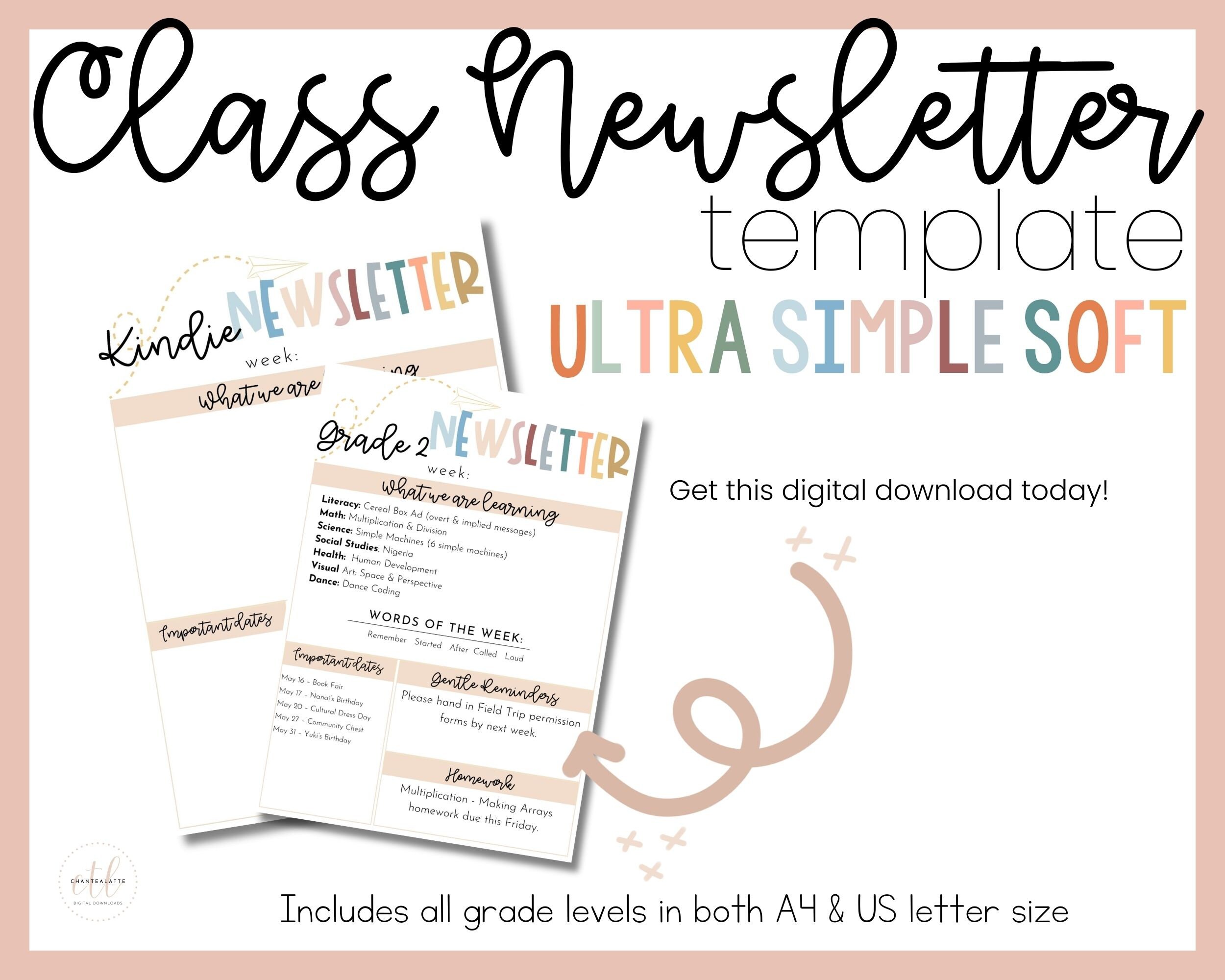 Class Newsletter Editable & Printable Templates - Ultra Simple Soft PPT ...