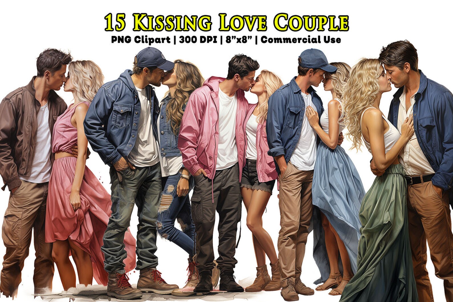 Kissing Love Couple Clipart, Watercolor Kissing Clipart, Romance PNG ...