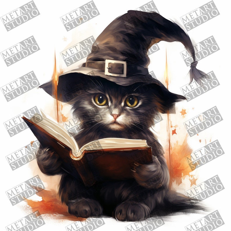 Watercolor Witchy Cat Clipart, Witch Cat, Halloween Clipart, Witch Cat ...