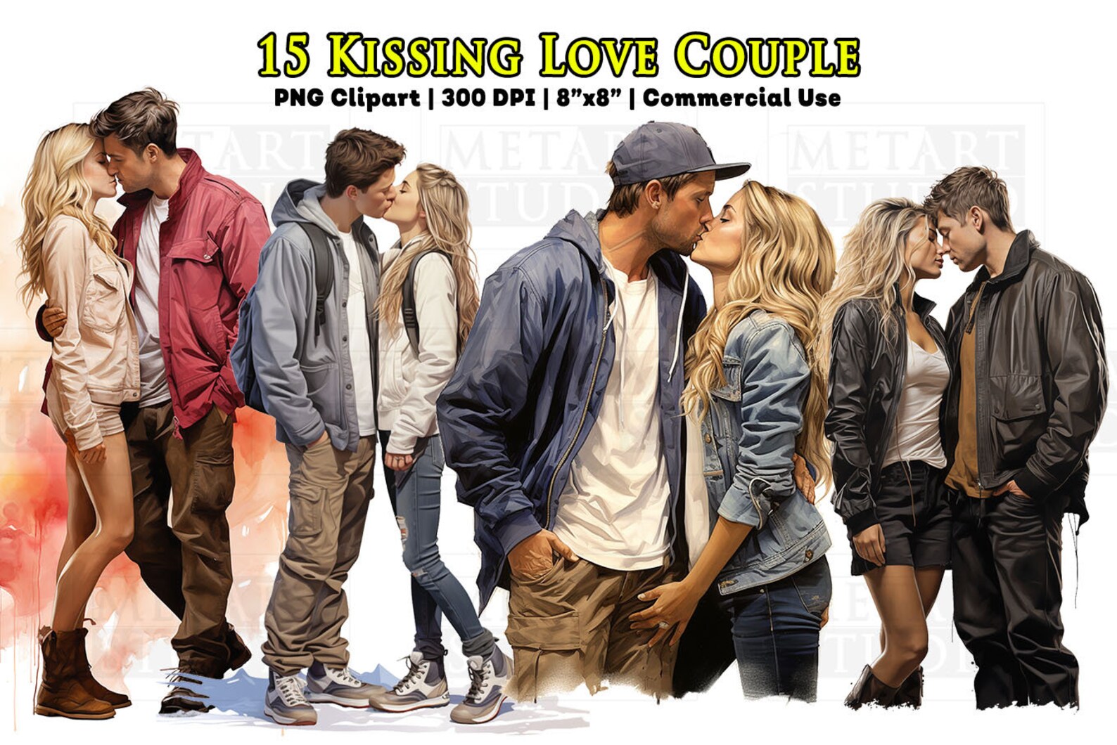 Kissing Love Couple Clipart, Watercolor Kissing Clipart, Romance PNG ...