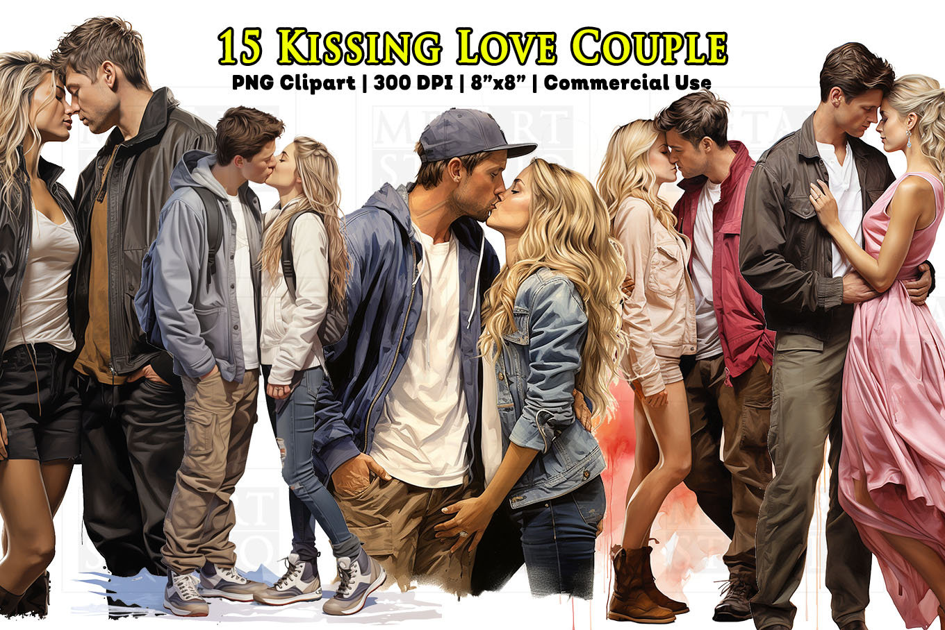 Kissing Love Couple Clipart, Watercolor Kissing Clipart, Romance PNG ...