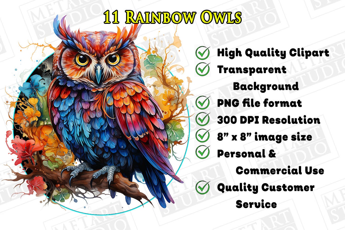 Rainbow Owl Watercolor Clipart, Owl Clipart PNG, Psychedelic Owl ...