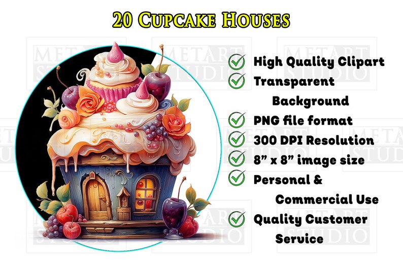 Cupcake House Watercolor Clipart Fantasy Fairy House Clipart PNG ...