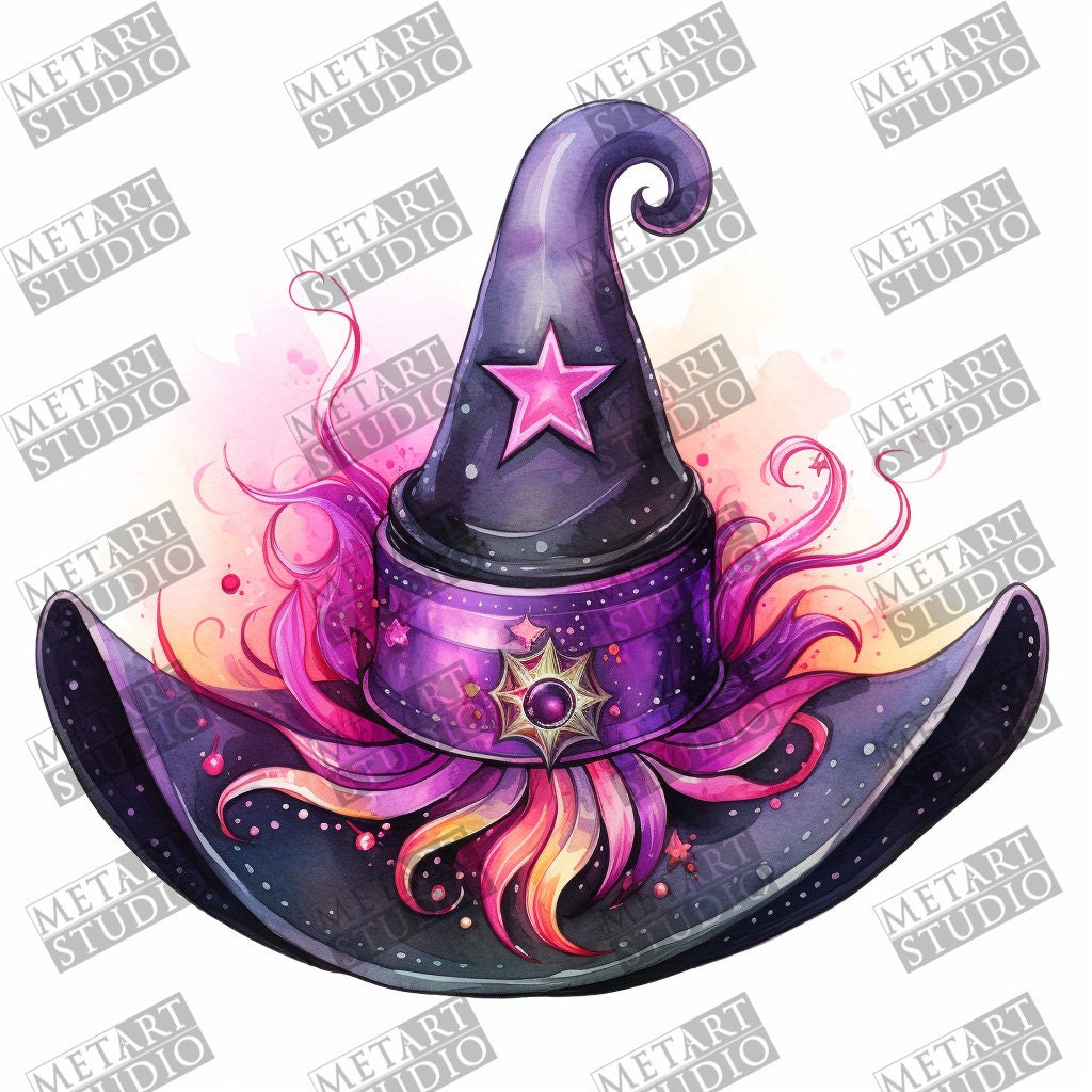 Watercolor Witch Hat Clipart, Witchy Hats, Halloween Clipart, Witch Hat ...