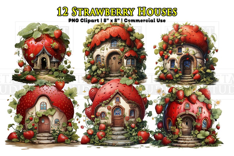 Strawberry House Watercolor Clipart, Fantasy Fairy House Clipart PNG ...
