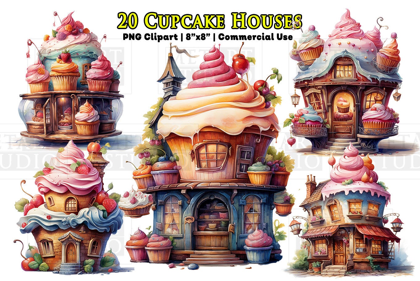 Cupcake House Watercolor Clipart Fantasy Fairy House Clipart PNG ...