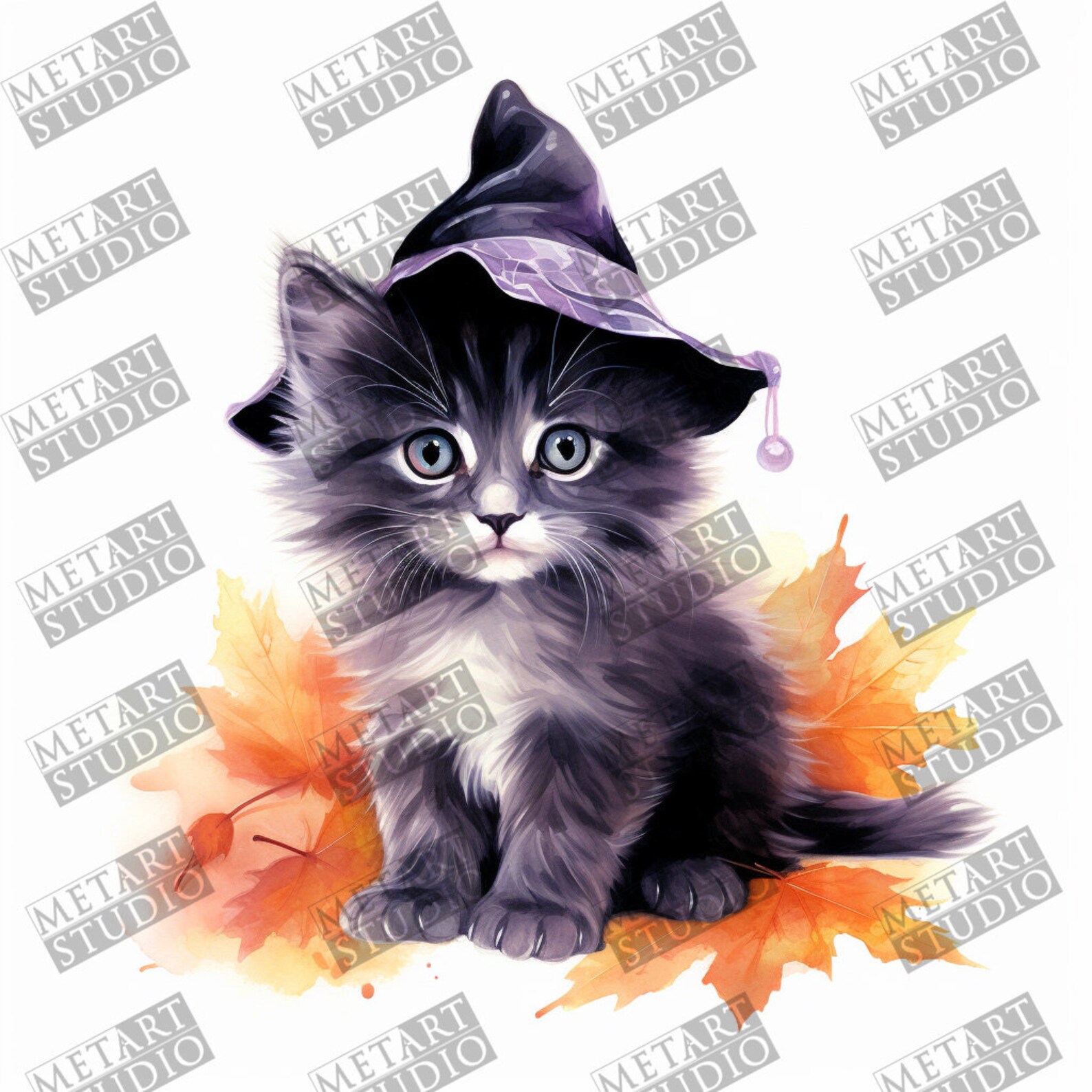 Watercolor Witchy Cat Clipart, Witch Cat, Halloween Clipart, Witch Cat ...